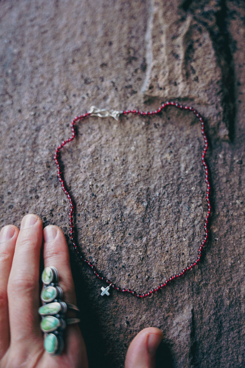 Beadstrand -- Handknotted Silk -- Garnet and Square Cross – The Noisy Plume